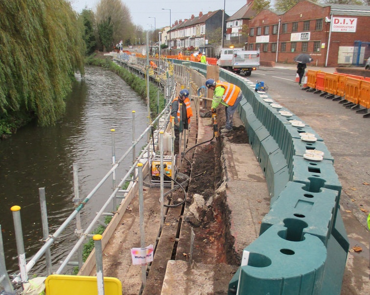 Floodstop barrier installed by Jackson Civils during works - traffic safety